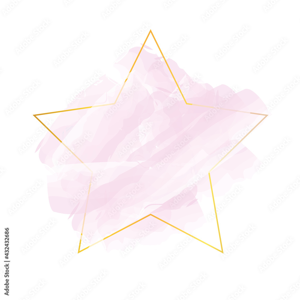 pink watercolor banner with star gold frame isolated on white ...