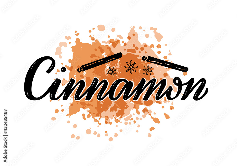 Vector illustration of cinnamon lettering for packages, product design ...