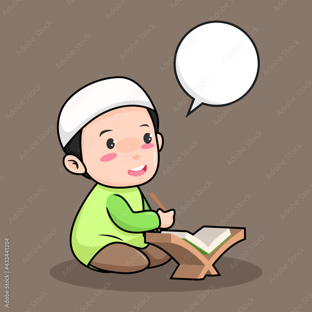 a cute kawaii little boy reading the quran lineart style cartoon Stock ...