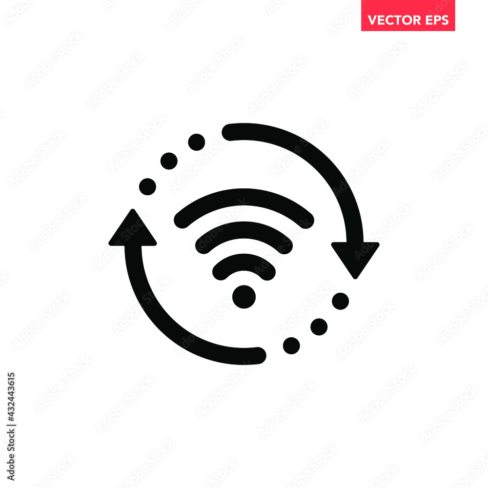 Black single round wifi connect icon, simple refresh wave flat design ...