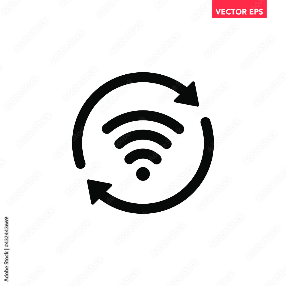 Black single round wifi loop icon, simple reconnect flat design vector ...