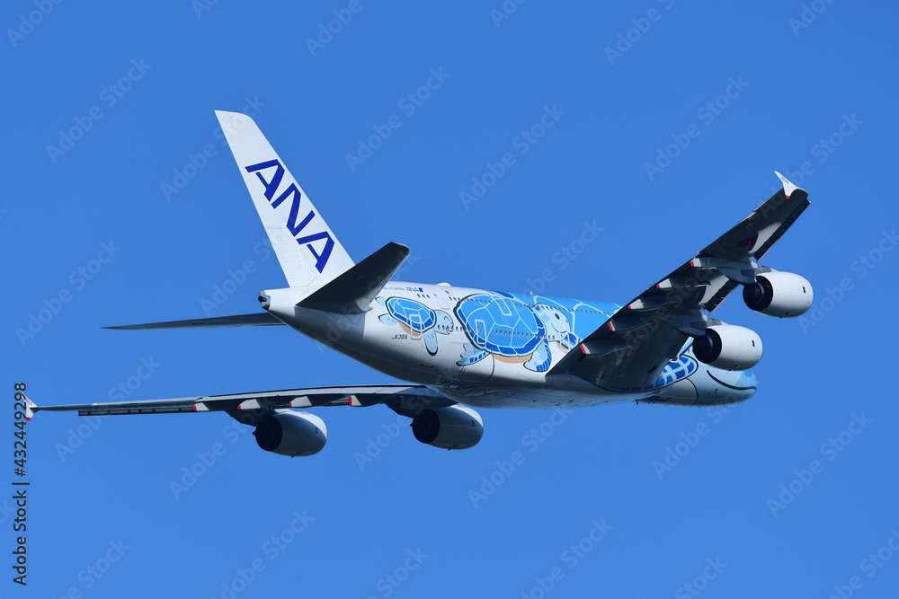 Chiba, Japan - May 05, 2019:All Nippon Airways (ANA) Airbus A380-800 (JA381A) passenger plane ...