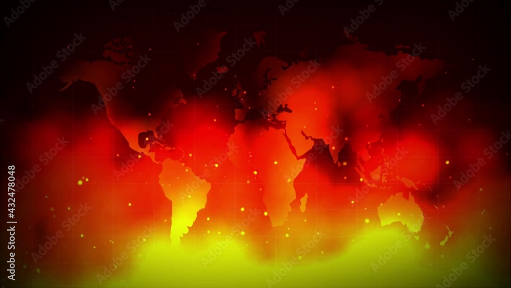 Global warming world map with heating temperature, Concept animation in ...