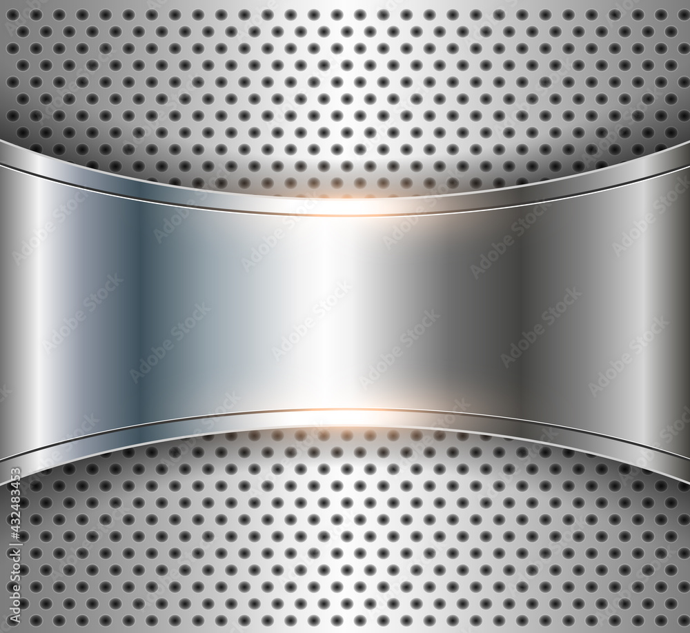 Metallic background perforated metal with chrome shine, elegant silver ...
