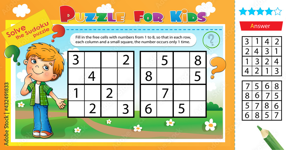 Solve the sudoku puzzle. Logic puzzle for kids. Education game for ...