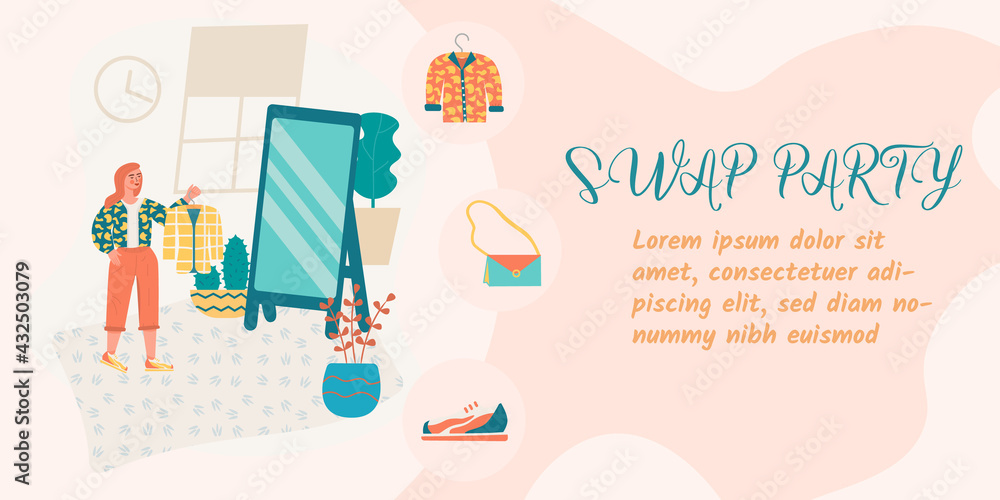 Swap party concept. Eco friendly party, exchange clothes, shoes and ...