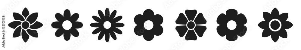 Flower icons set isolated on white background. Floral black pictogram ...