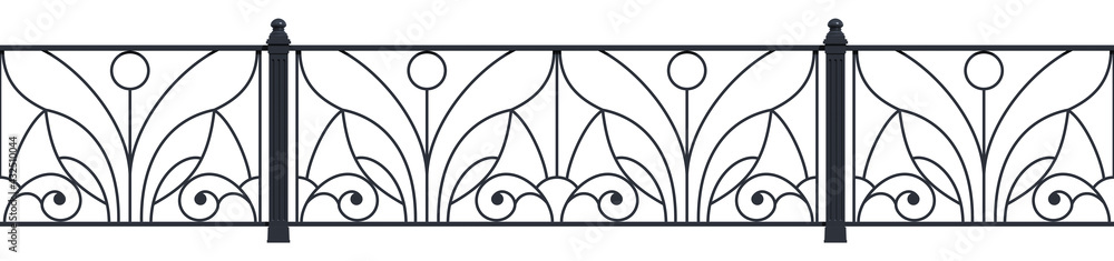 3d render. Iron railings for the city. Art Nouveau. Blacksmithing ...