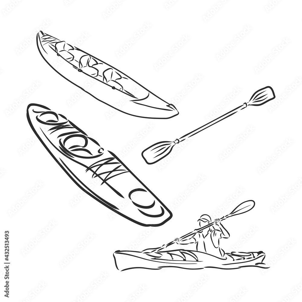 Kayak with paddle hand drawn outline doodle icon. Kayaking vector ...