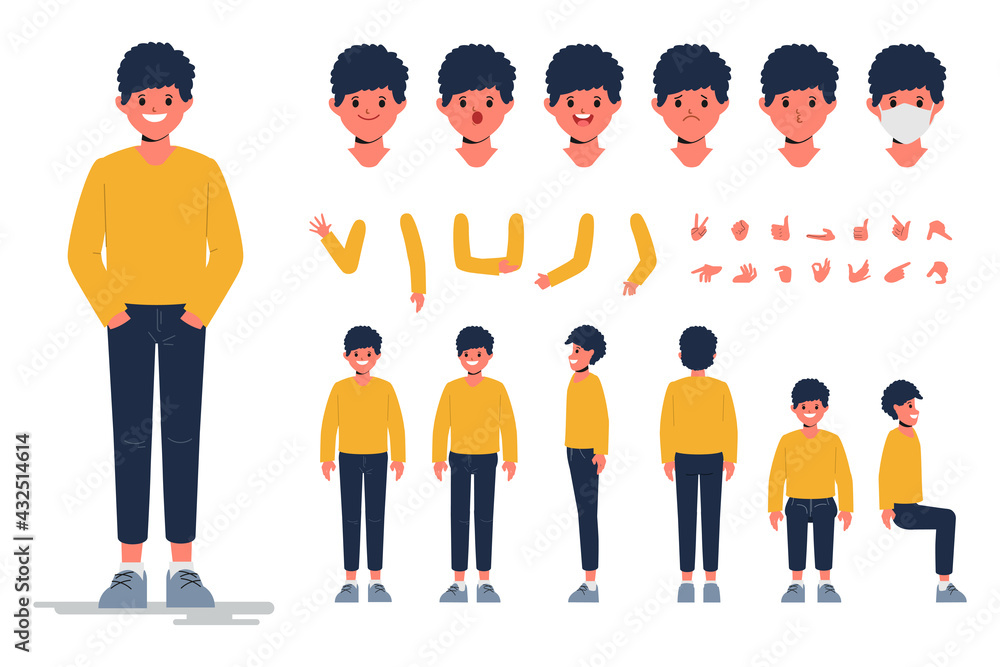Young man character creation design for Animation cartoon flat design ...