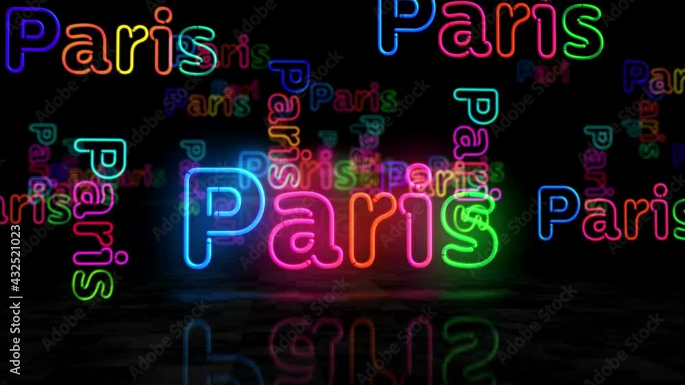 Paris symbol neon glowing symbol. Light color bulbs with romantic sign ...
