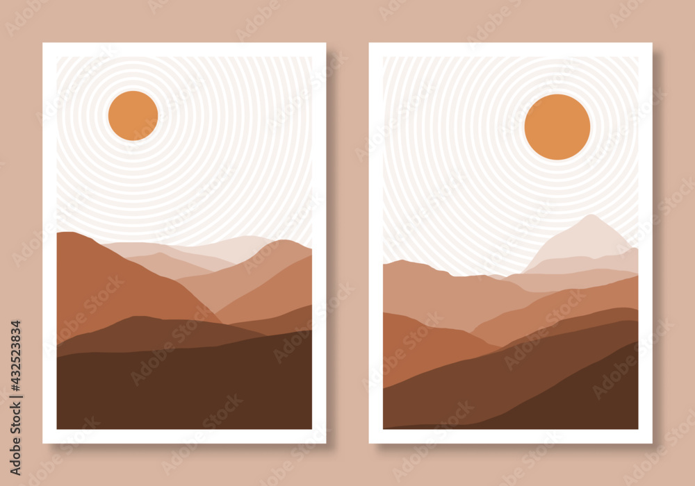 Abstract posters art set with boho style vector illustrations. Perfect ...