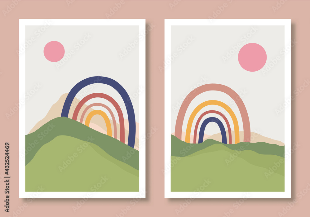 Abstract posters art set with boho style vector illustrations. Perfect ...