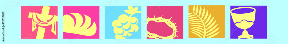 set of holy week cartoon icon design template with various models ...
