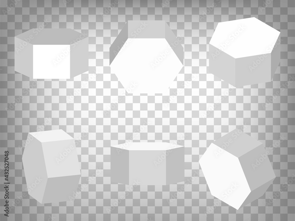 Set of perspective projections 3d Hexagonal prisms model icons on ...