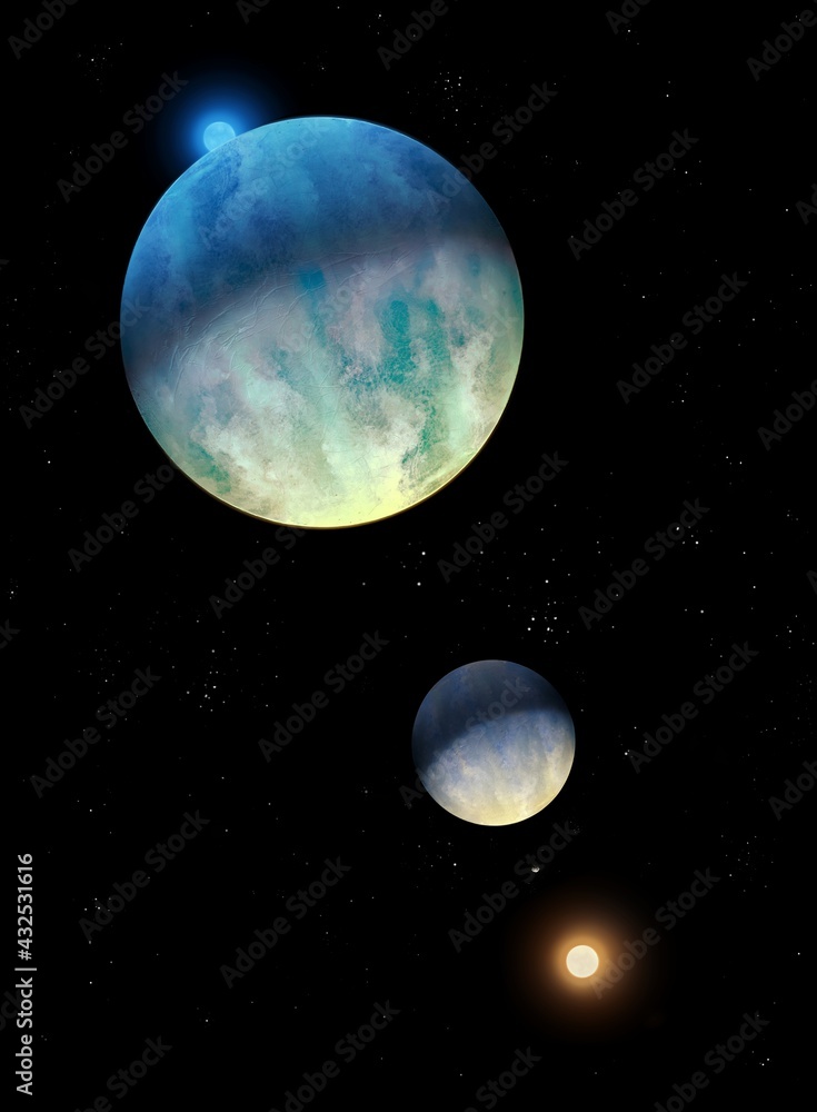 exoplanets in space, planets from alien star system, planetary system ...