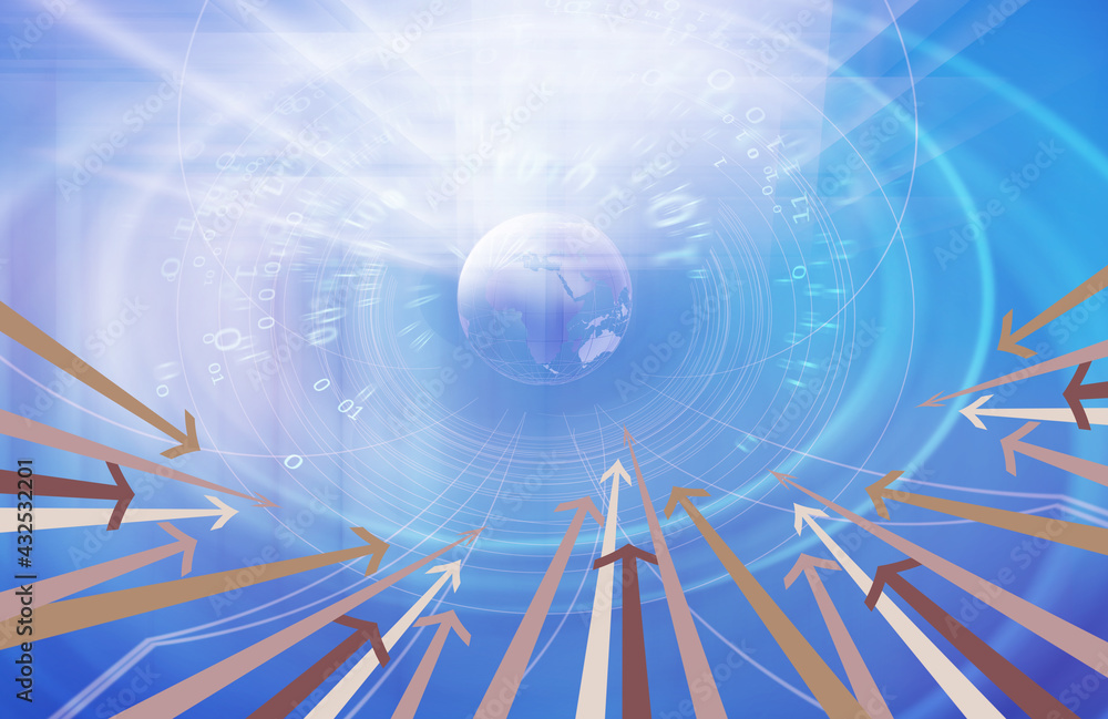 3D rendering of a graphical digital binary code background with earth ...