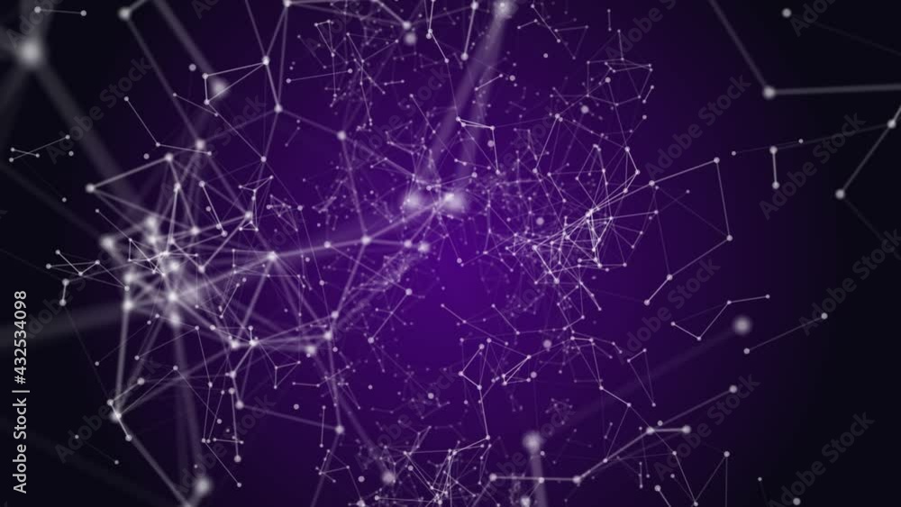 4K digital connection abstract animation dots and lines on purple ...