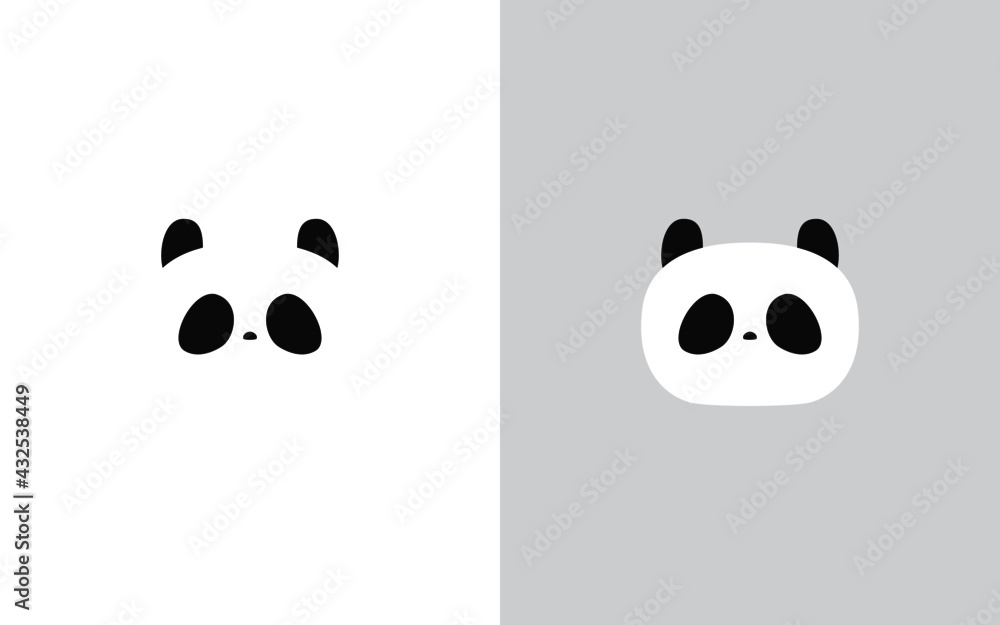 Panda Bear head icon and logo design with negative space style Stock ...