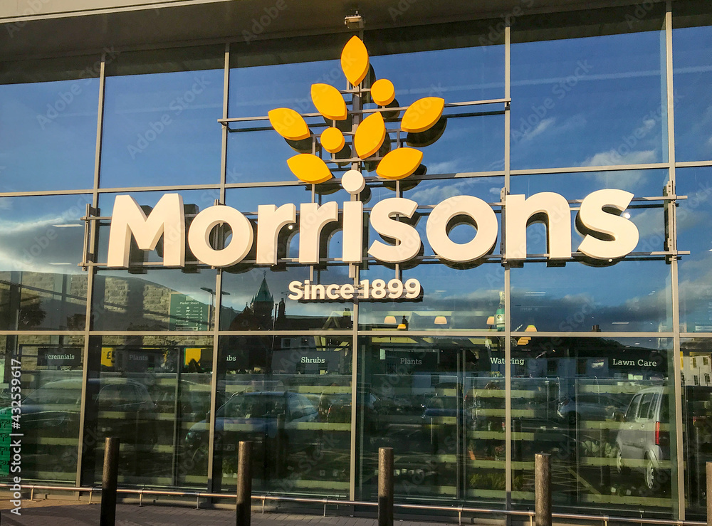 Abergavenny, Wales - October 2018: Exterior view of the front of the ...