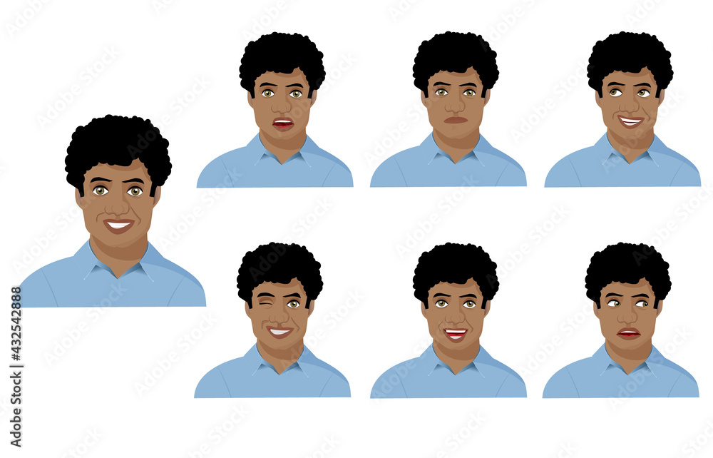 Set of Facial expressions portrait of Young African American Male ...