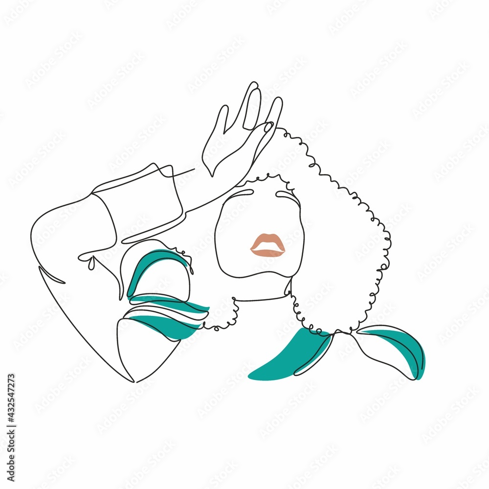 Line Art Actress Woman . Minimal Line Drawing Woman with hand Stock ...