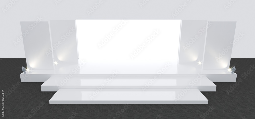 The stage has a backdrop various sizes of rectangular. Have a white LED ...