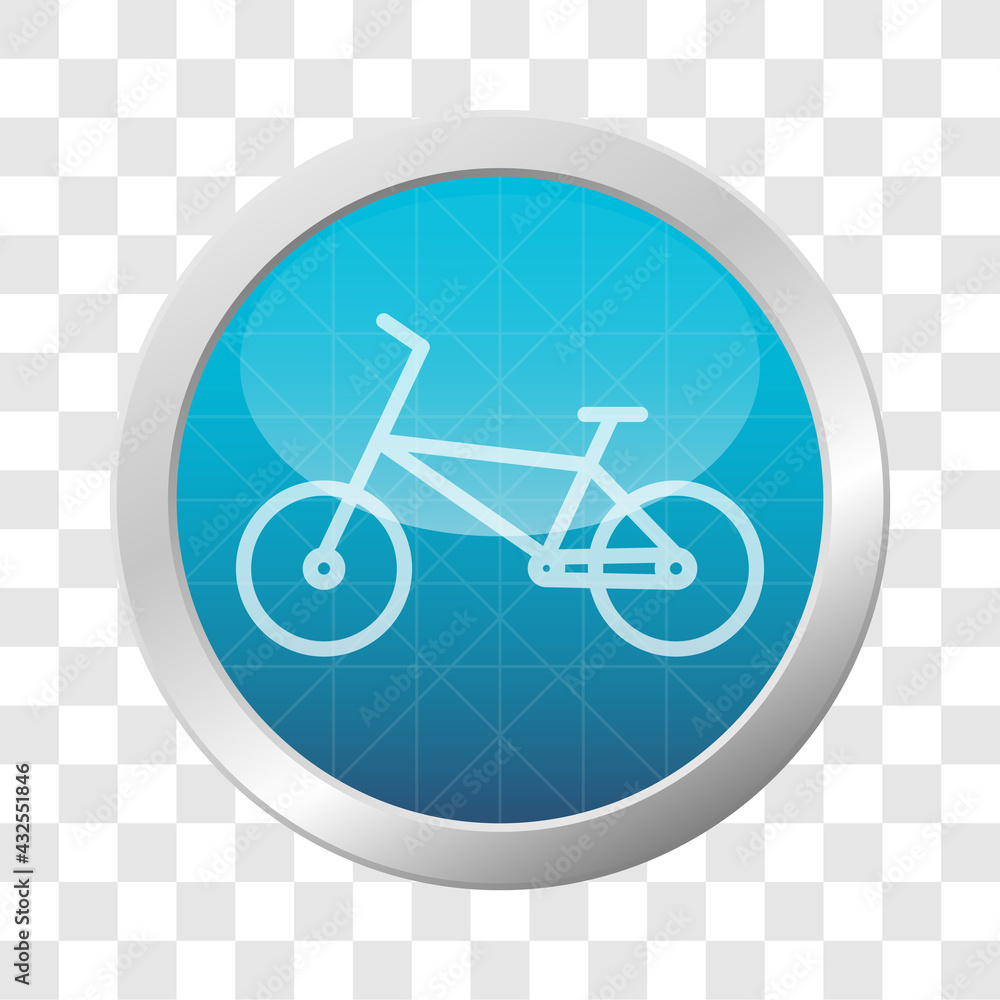 Bicycle icon on light blue shiny circle frame. Glossy button with bike ...