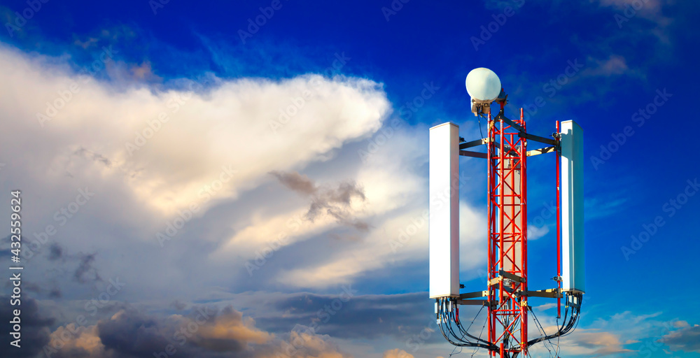 Technology on the top of the telecommunication GSM 4G tower antenna ...