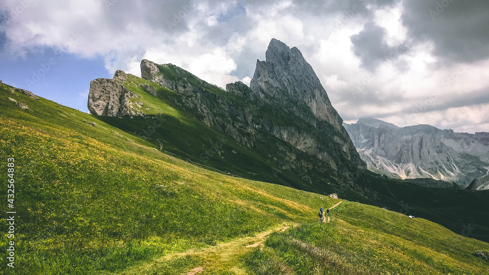 The unique cliff of Seceda - The Dolomites - South Tyrol Stock Photo ...