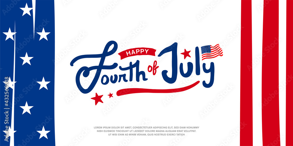 Happy 4th of July custom hand-lettering design with star and USA flag ...