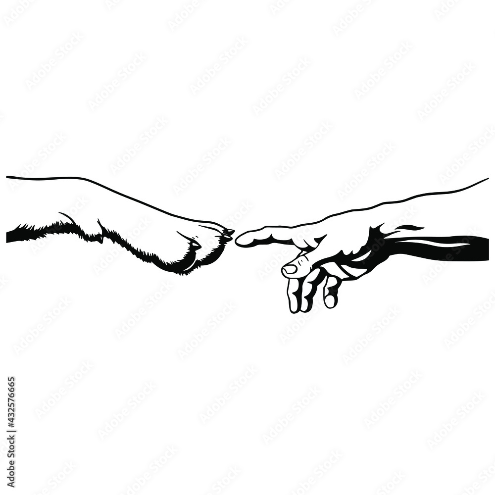 Paw and Hand, Man and Dog, Creation of Adam Stock Vector | Adobe Stock