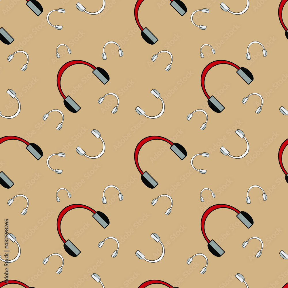 headset Airphone vector seamless pattern design. black and white ...