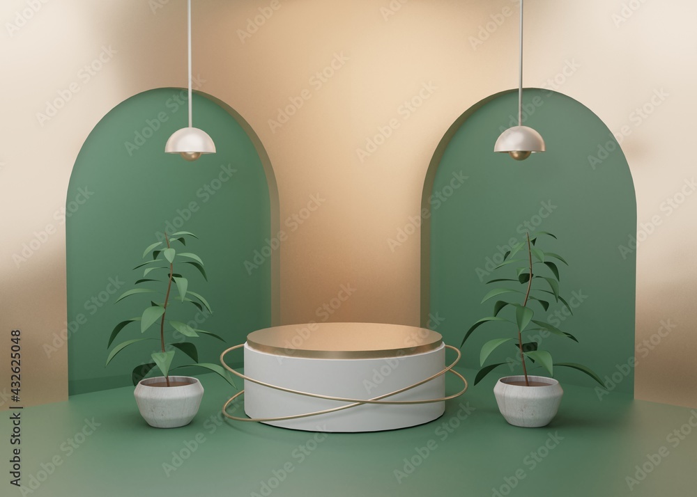 3d rendering Green pastel display podium product stand on background ...