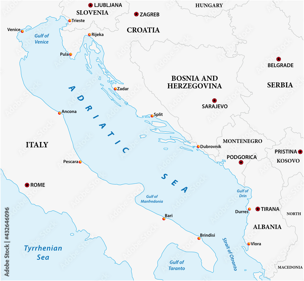 Vetor de vector map of the adriatic sea with its neighboring countries ...