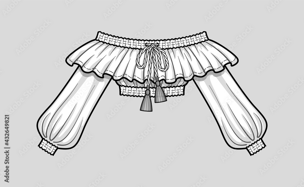 Shoulderless smocked cropped top with ruffle neckline and bishop ...