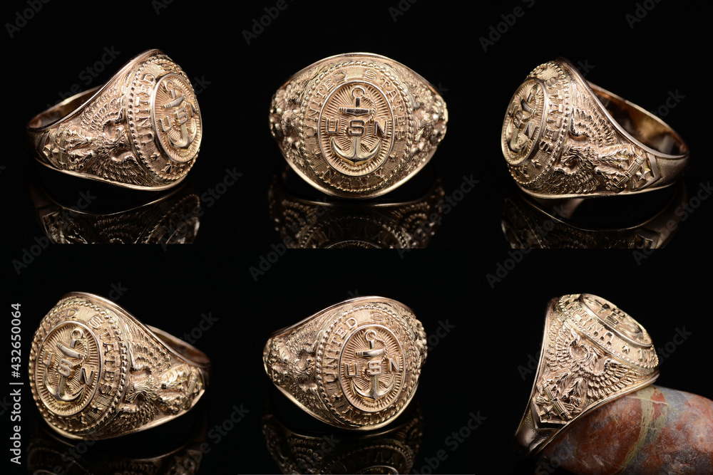 USA United States Navy USN 10k solid yellow gold massive vintage mens ...