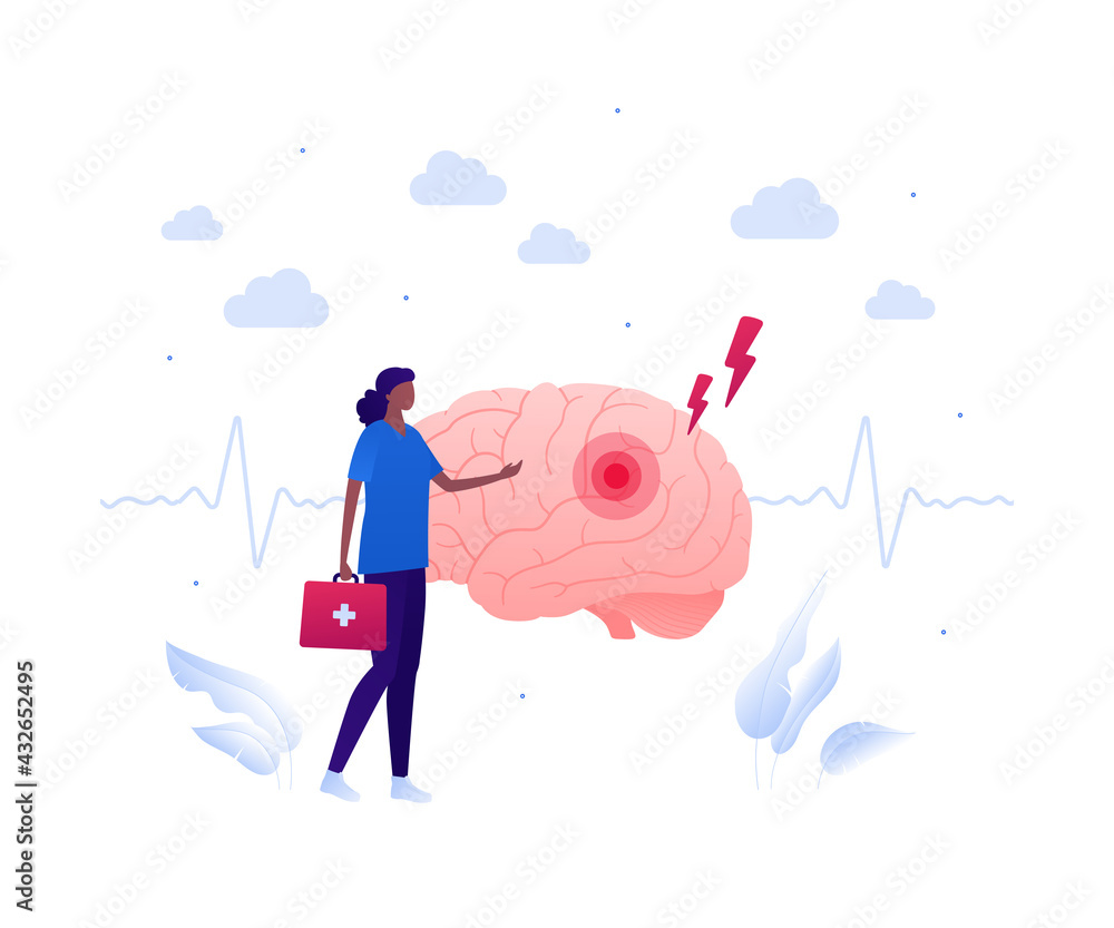 Brain disease and neurosurgery concept. Vector flat people illustration ...