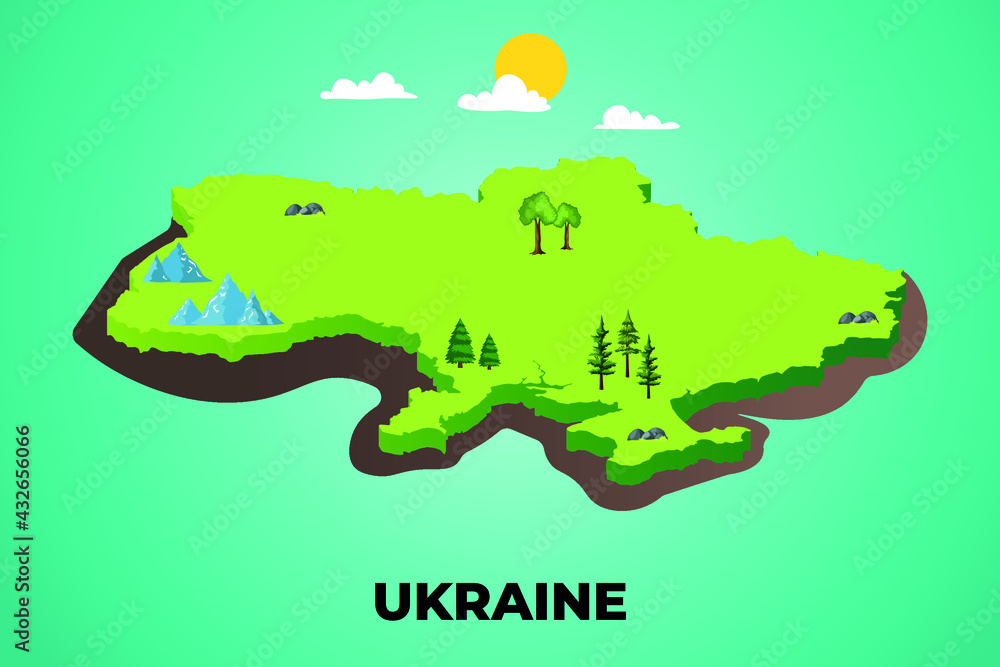 Ukraine 3d isometric map with topographic details mountains, trees and ...