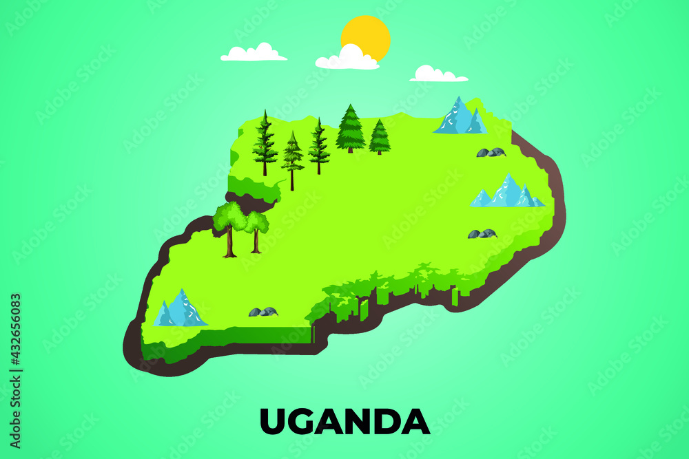 Uganda 3d isometric map with topographic details mountains, trees and ...