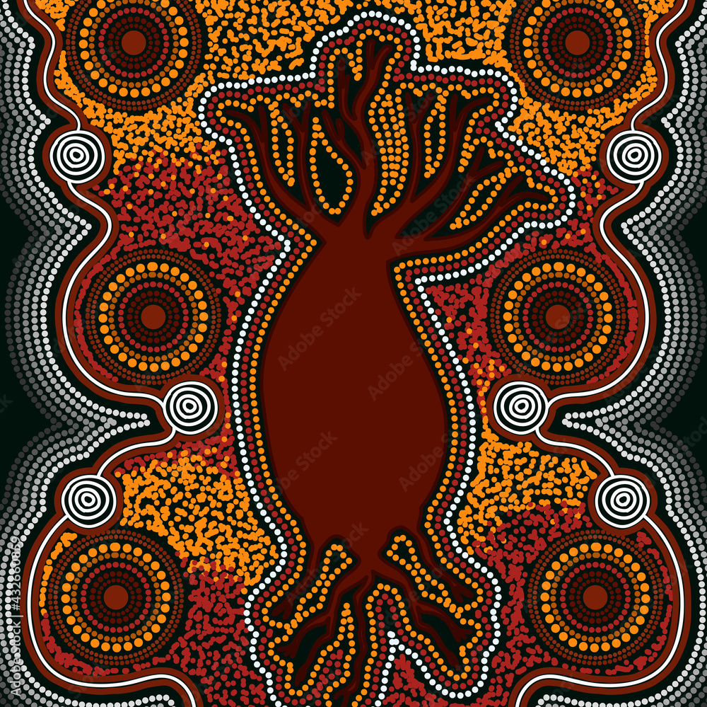 Aboriginal dot boab tree painting Stock Vector | Adobe Stock