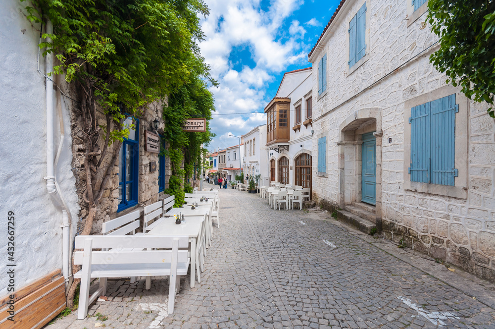 Alacati street view in Alacati Town. Alacati is populer historical ...
