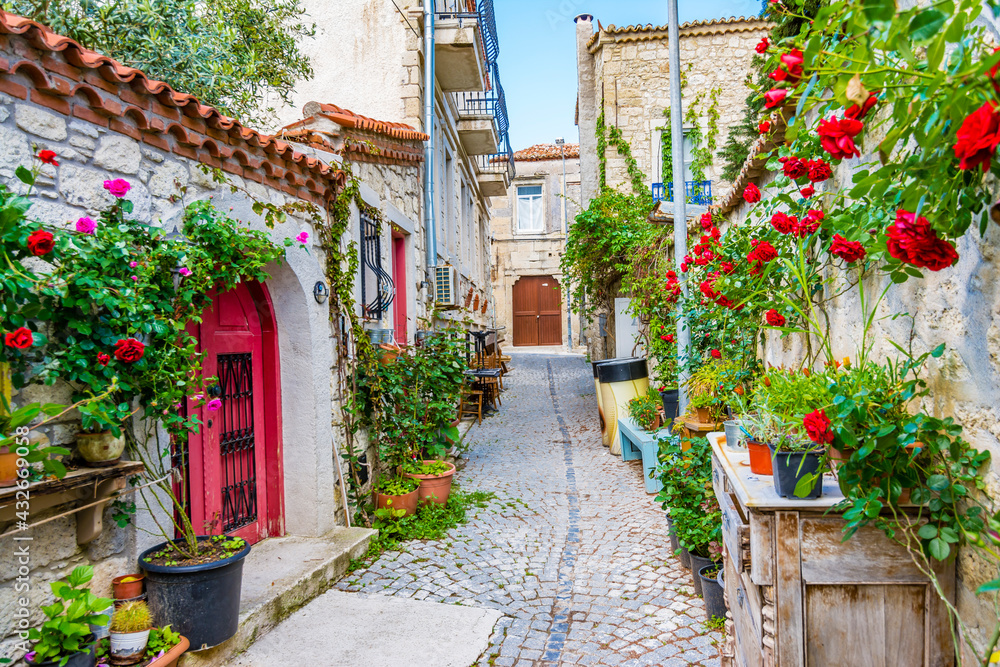 Alacati street view in Alacati Town. Alacati is populer historical ...