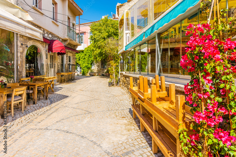 Alacati street view in Alacati Town. Alacati is populer historical ...