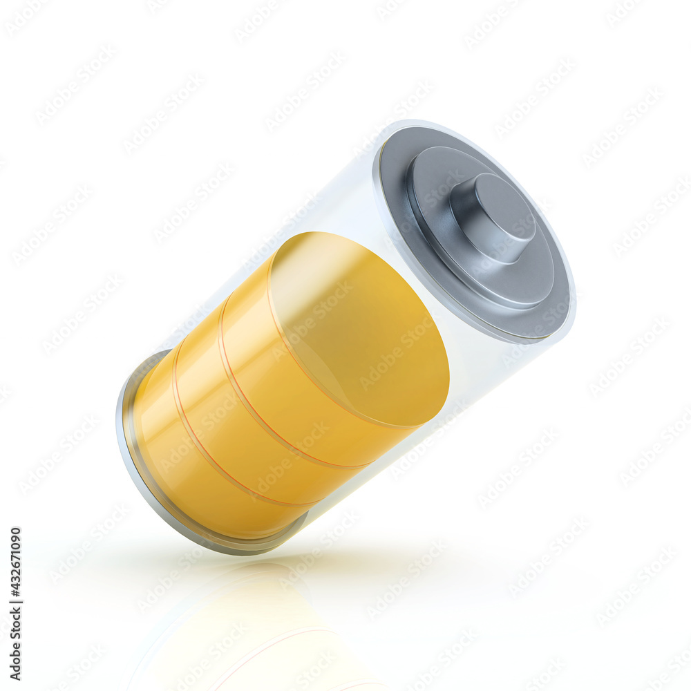 Glossy transparent battery symbol charge indicator on white background ...