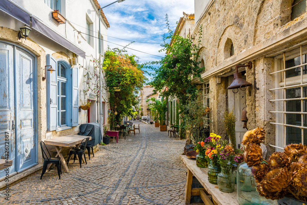Alacati street view in Alacati Town. Alacati is populer historical ...