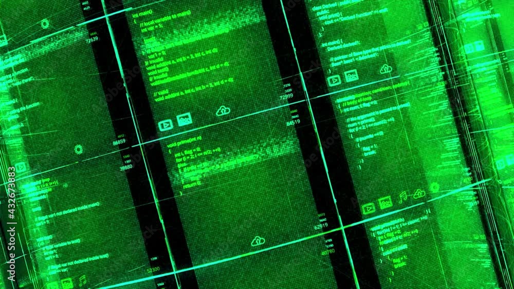 Abstract visualization of AI software development, seamless loop. Animation. Complex computer ...