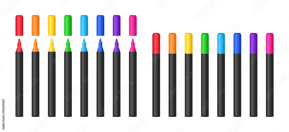 Colorful pen markers set. Realistic highlighters for drawing. Text ...