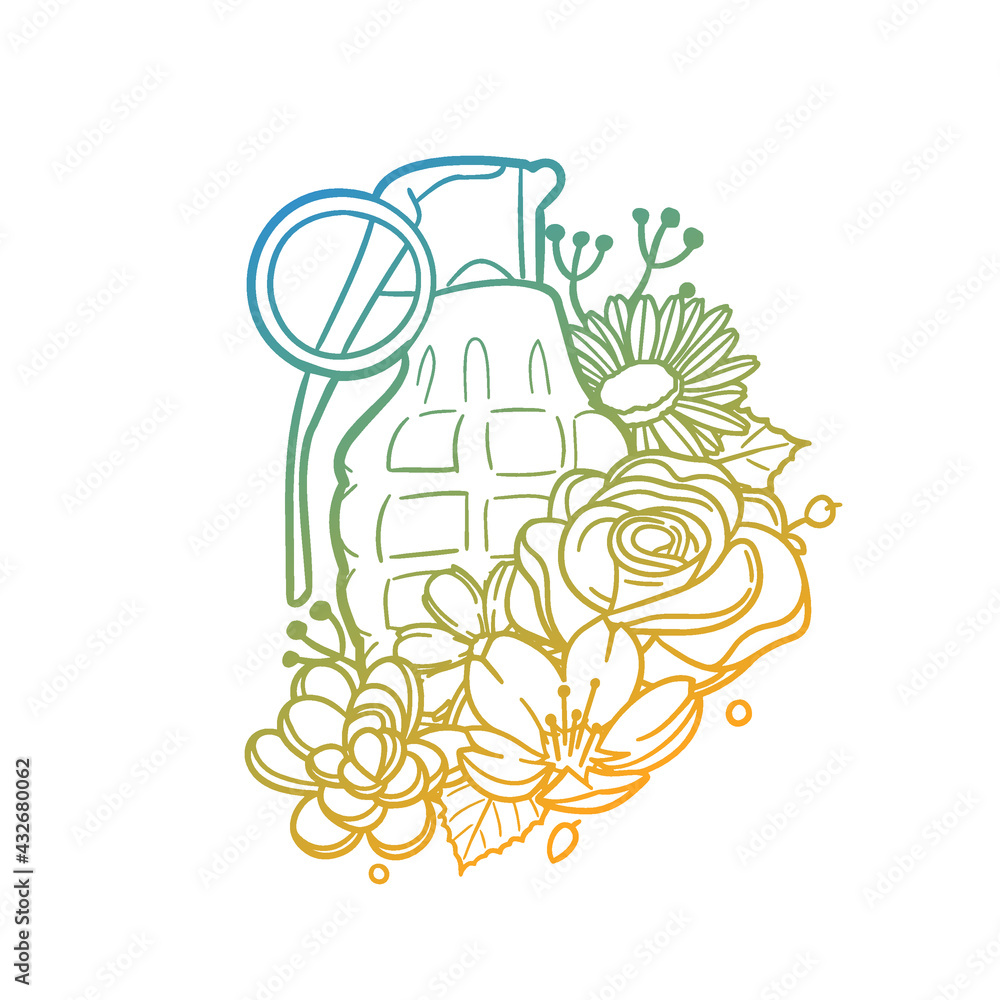 Grenade Rose Flower with Vintage Explosive Design. Danger Floral frame ...