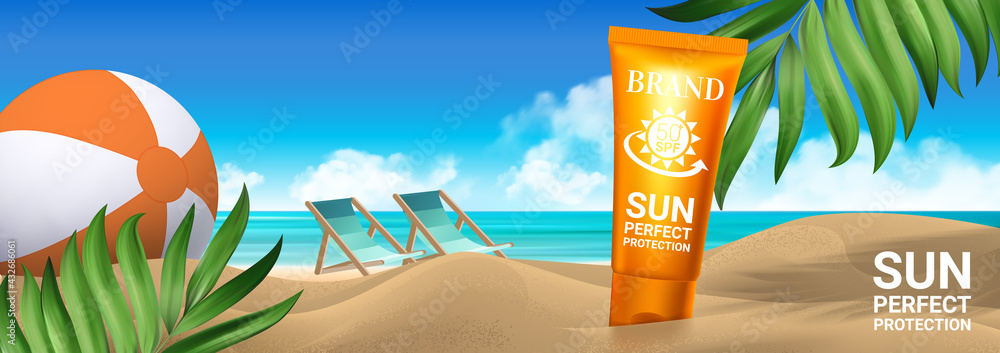 Sunblock ads template sun protection sunscreen and sunbath cosmetic ...